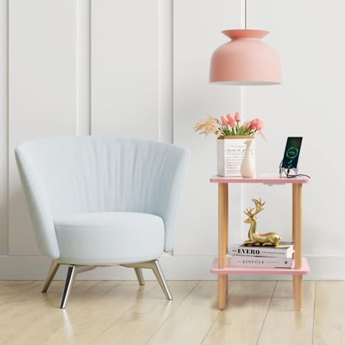 FORAOFUR Side Table with Charging Station, Small Side Table with 2 USB Ports and Outlets, Small End Tables for Small Spaces in Living Room, Bedroom & Nursery, 2 Tier Small Nightstand