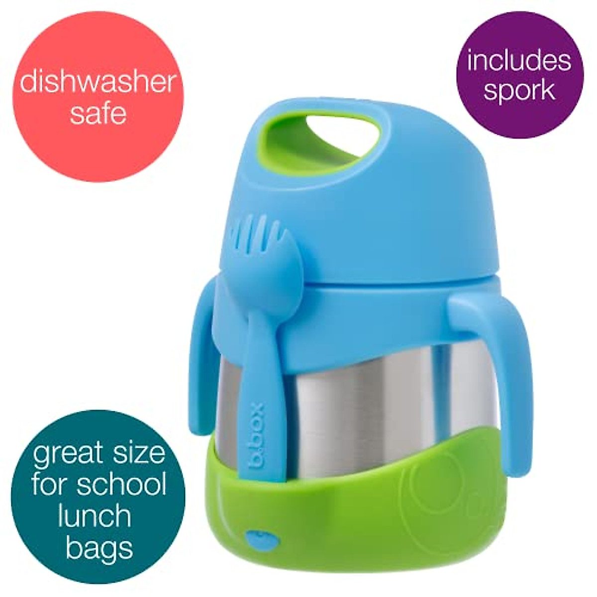 b.box Insulated Food Jar with Spork for Toddlers | Easy Open Container for Toddlers | Stainless Steel, 5hrs + of Perfect temperatures | Dishwasher Safe, BPA Free (Ocean Breeze, 11 oz)
