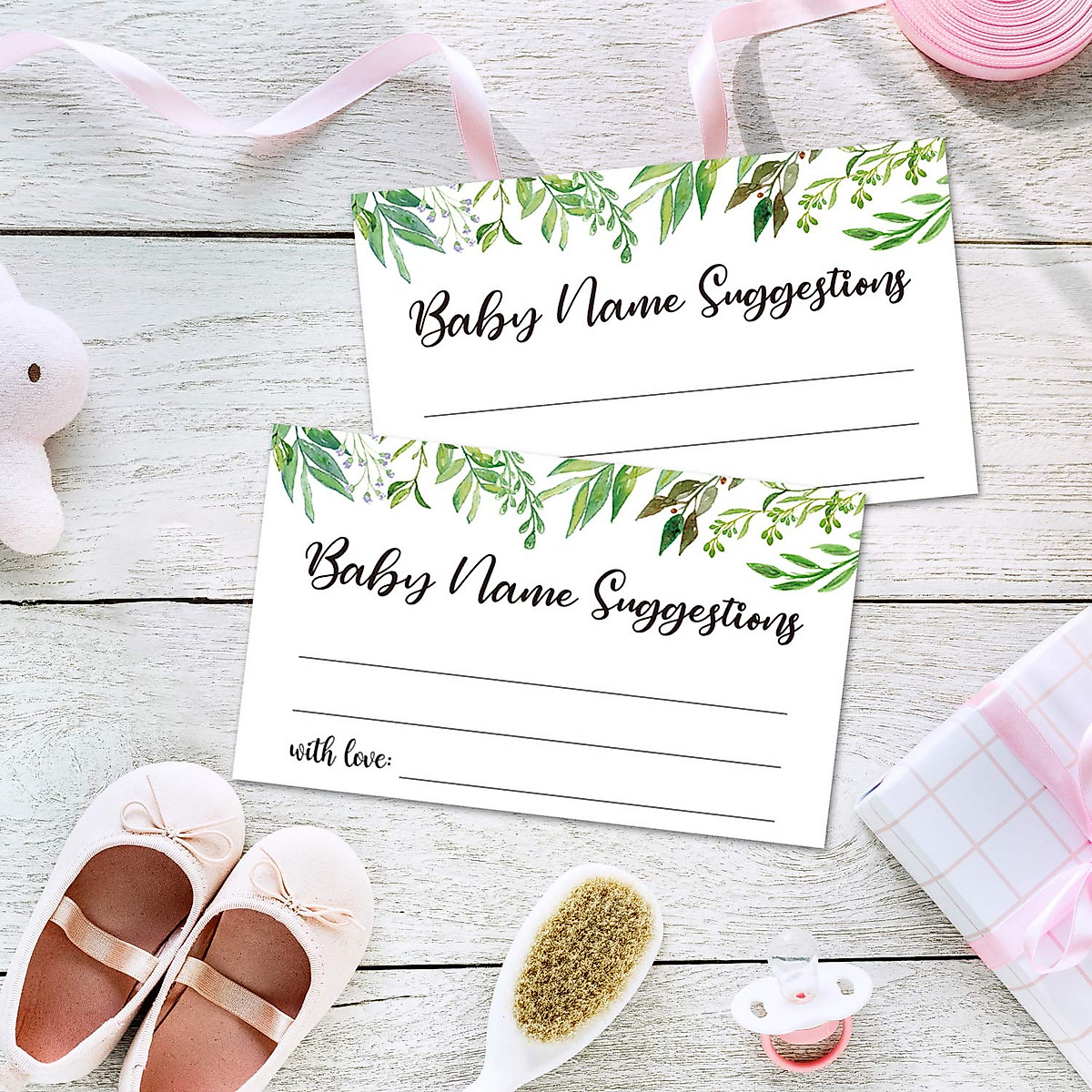 50 Baby Shower Name Suggestion Cards, Greenery Name Suggestion Cards for Baby Shower, Name Suggestion Game, Baby Shower Games, Baby Party Supplies, 3.5 x 2 Inches