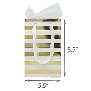 Paper Favor Gift Bags for All Events & Parties w/Satin Ribbon Handles + Decorative Tissue Paper, 12 Count (Pink, Gold Mylar)