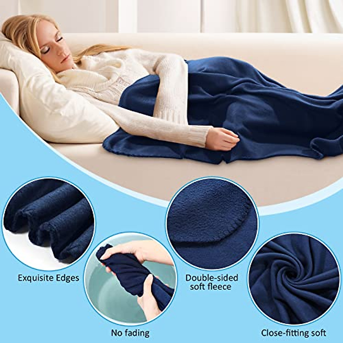 15 Pieces Fleece Blankets Bulk 50 x 60 Inch Double sided Ultra Soft Fleece Throw Blankets Bulk Lightweight Warm Cozy Airplane Blanket Pet Blankets for Home Office Wedding Gifts Outdoor Use (Navy Blue)