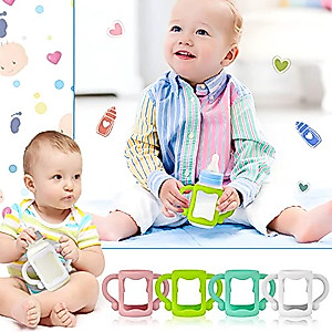 4-Pack Baby Bottle Handles for Dr Brown Narrow Baby Bottles, MARFOREVER Bottle Holder for Baby Self Feeding, Soft Silicone Bottle Handles Baby Bottle Holder with Easy Grip Handle, No-Slip, BPA-Free