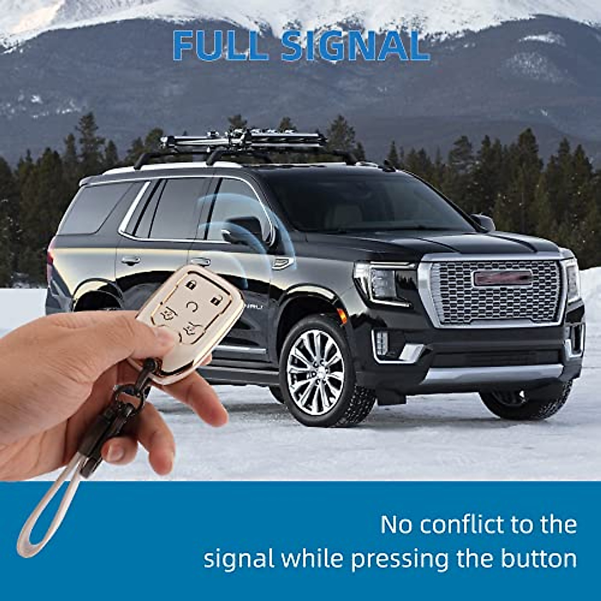 Jimtyee for GMC Key Fob Cover with Leather Lanyard Keychain Key Fob Case Shell Protection for Chevy Silverado Tahoe Suburban GMC Sierra Yukon Smart Remote Key Protector(White)