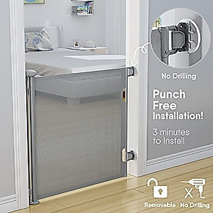Punch-Free Retractable Baby Gates, BabyBond 33 * 71 inches Extra Wide Baby Gate for Stairs Suitable for Kids or Pets Indoor and Outdoor Dog Gates for Doorways, Stairs, Hallways, Grey