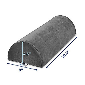 AllSett Health Large Half Moon Bolster Pillow for Legs, Knees, Lower Back and Head, Lumbar Support Pillow for Bed, Sleeping | Semi Roll for Ankle and Foot Comfort - Machine Washable Cover, Grey