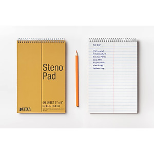 Better Office Products Spiral Steno Pads, 8 Pack, 6 x 9 inches, 60 Sheets, White Paper, Gregg Rule, Natural Board Cover, 8 Steno Notebooks
