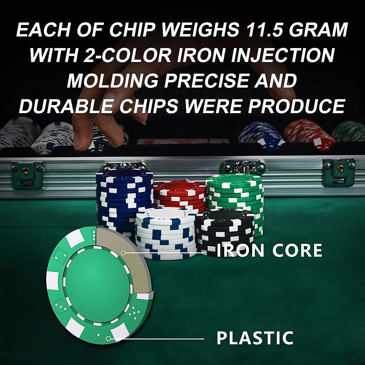 4 EVER WINNER Poker Chip Set 500PCS Professional Poker Set 11.5 Gram Casino Chips with Denominations, for Texas Holdem Blackjack Gambling Poker Set with Aluminum Case