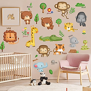 Africa Jungle Animal Wall Stickers, Tropical Forest Animal Wall Decals, Easy to Peel and Stick,DIY Art Wall Decoration,for Kids Baby Room Livingroom Bedroom Playroom Nursery Kindergarten Wall Decor