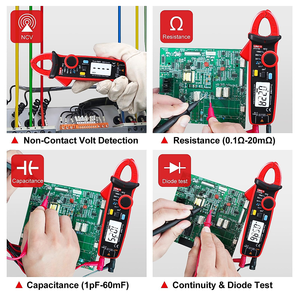 UNI-T UT210e Mini Clamp Meter & Alligator Electric Clips, AC/DC Amp Meter Clamp Multimeter True RMS 2000 Counts Voltage Tester Continuity Tester Capacitor HVAC Tool