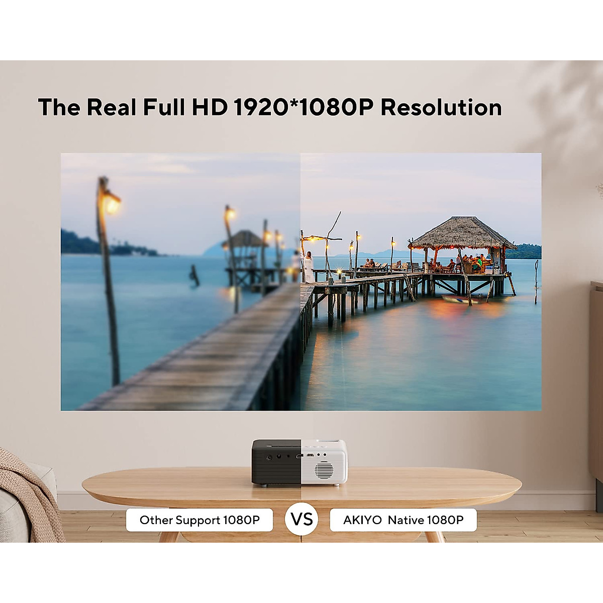Native 1080P HD Projector, WiFi Projector, AKIYO 300" Mini Portable Movie Projector with Carrying Bag, Home Theater Video Projector, Compatible with HDMI, USB, Laptop, DVD, iOS, and Android Smartphone