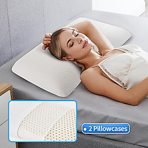 Bed Pillows for Sleeping, Natural Latex Pillow, Bedding Pillow, Soft Pillow with Removable Pillowcase for Back, Stomach or Side Sleepers, M21-11-MBZ