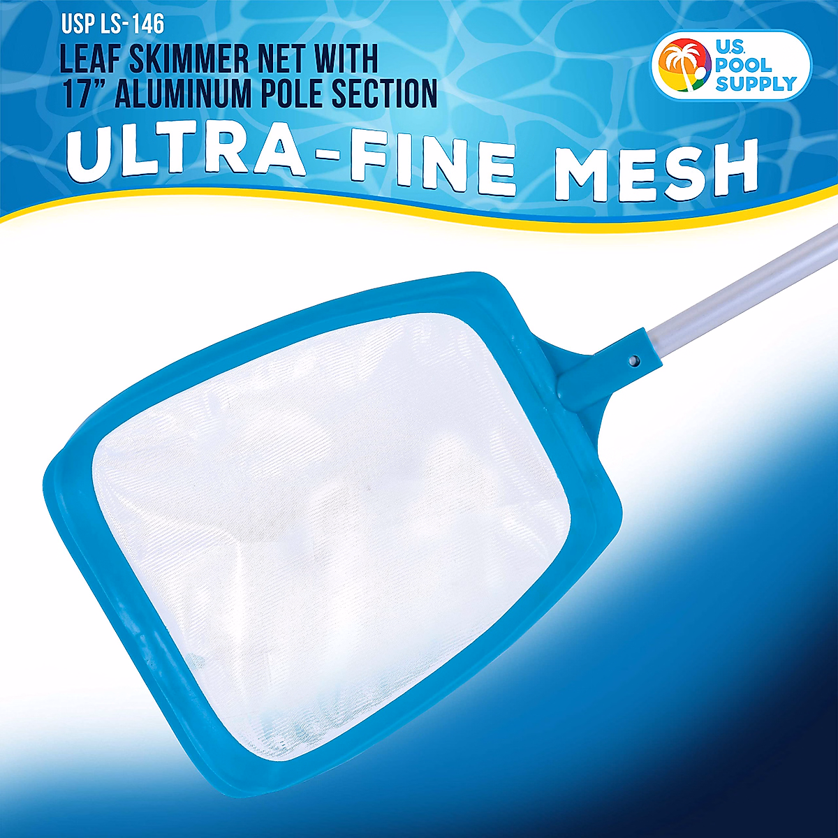 U.S. Pool Supply Professional Spa, Hot Tub, Pool Hand Leaf Skimmer Net with 17" Aluminum Pole - Ultra Fine Mesh Netting, Clean the Finest Debris - Pond, Kid Kiddie Inflatable Pool Cleaning Maintenance