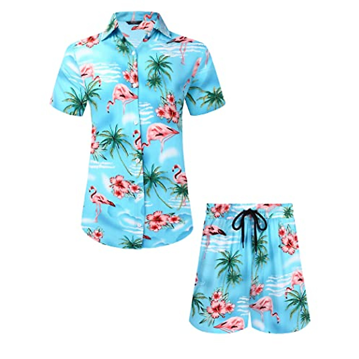 COOFANDY Womens Floral Blouse Set Hawaiian 2 Piece Outfit Button Lounge Beach Tracksuits