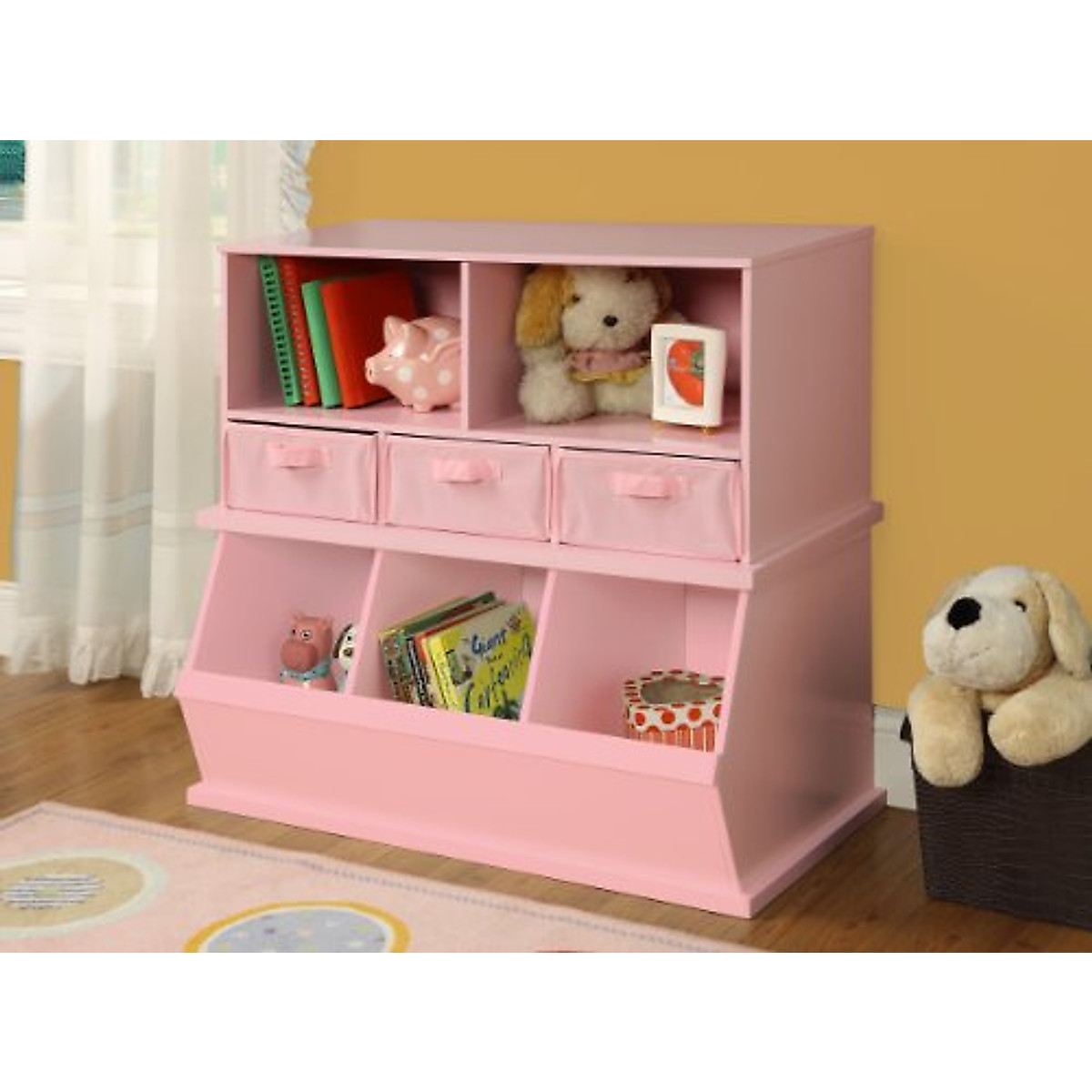 Badger Basket Three Bin Stackable Toy Storage Cubby Organizer - Pink