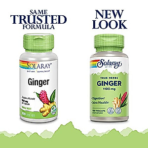 SOLARAY Ginger Root 1100mg | Healthy Digestion, Joints and Motion & Stomach Discomfort Support | Whole Root | Non-GMO & Vegan | 100 VegCaps