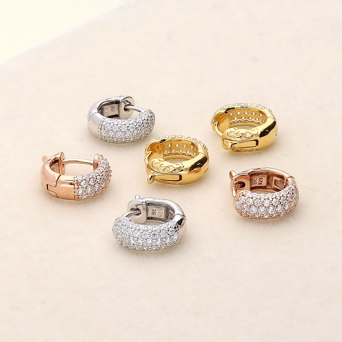 BERRICLE Sterling Silver Cubic Zirconia CZ Small Fashion Hoop Huggie Earrings for Women, Yellow Gold Flashed 0.5"