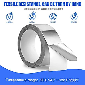 Aluminum Tape, 2 inch x 65 Feet Foil Tape (3.9 mil), Insulation Adhesive Metal Tape, High Temperature Heavy Duty HVAC Tape, Silver Tape Aluminum Foil Tape for Ductwork, Dryer Vent, HVAC