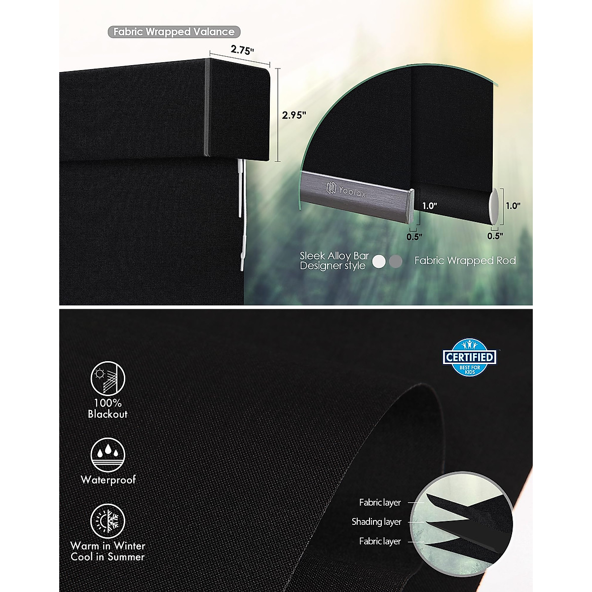 Yoolax 100% Blackout Roller Blinds Fabric Samples