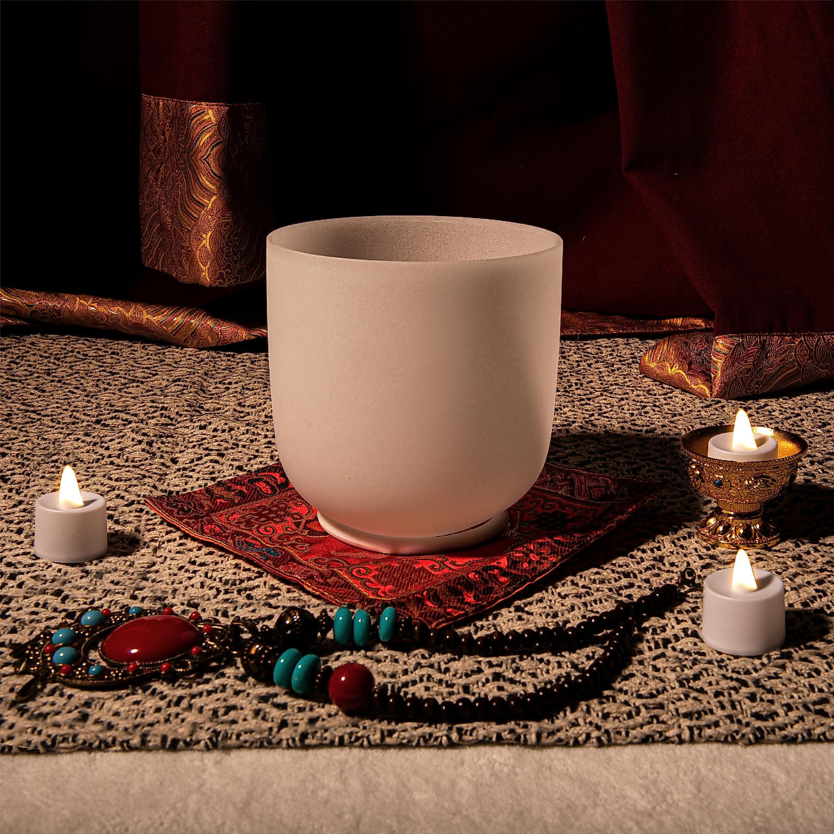 SITSANG A Note Crystal Singing Bowl Third Eye Chakra 6 inch with Sponge Padded Singing Bowl Tank and Singing Bowl Suede Striker and Rubber Mallet