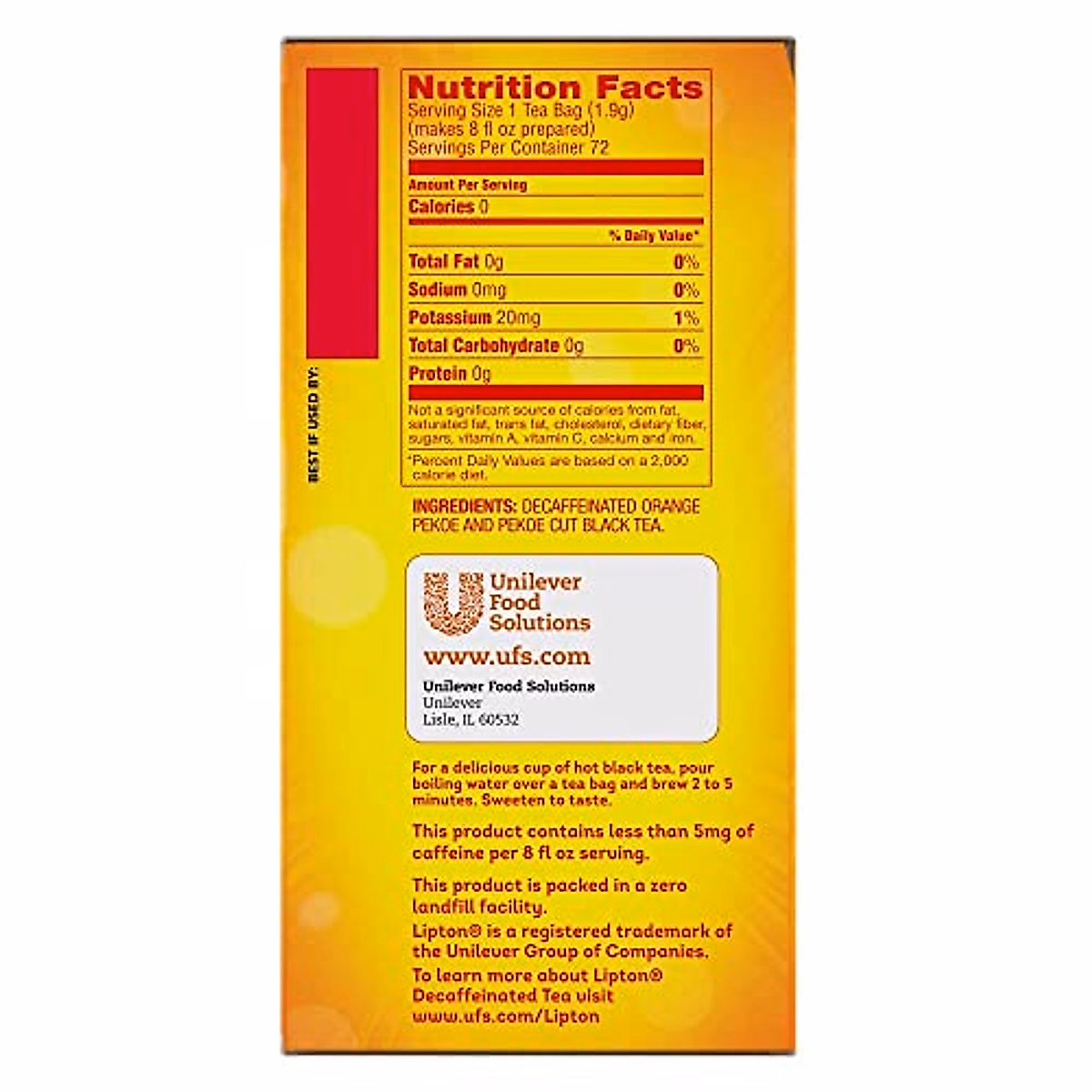 Lipton Decaffeinated Black Enveloped Tea Bags, 72 Count (Pack of 6)