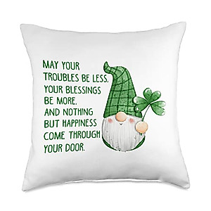 Irish Blessing St Patricks Day Decorative St Patricks Day Gnomes Lucky Shamrocks with Irish Blessings Throw Pillow, 18x18, Multicolor
