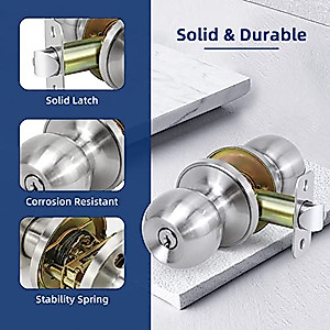 LOQRON Ball Door Knob Entry Function Door Knob, Keyed Entry Door Knob with Lock, Round Ball Handle for Front Door Right and Left Side, Satin Nickel,1Pack