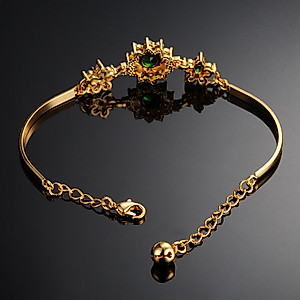 L & J 18k Yellow Gold Sparkling Green Rhinestone Halo Diamond Cut AAA CZ Flower Bangle Bracelet for Women