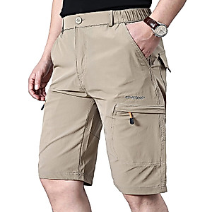 EXEKE Men's Lightweight Hiking Shorts Stretch Quick Dry Cargo Shorts with Multi Pocket 267-1XL/Khaki 32-33