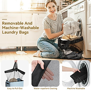 SOLEDI Laundry Hamper with Lid 100L Large & Tall Collapsible Laundry Basket, Clothes Hamper with Bag Removable Easy to Carry, Dirty Hampers for Bedroom, Bathroom, Dorm, College, Blue Grey