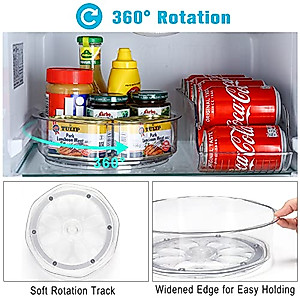 Puricon 2 Pack Lazy Susan Organizer 12 inch and 9" with Dividers, Clear Turntable Rotating Storage Container Bin for Kitchen Pantry Cabinet Fridge Undersink, Spice Rack Snack Skincare Organizer
