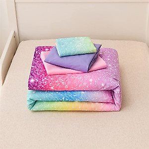 Holawakaka 4PCS Ombre Toddler Bedding Set, Colorful Gradient Stars Comforter Sheet Sets for Baby Girl Toddler Girls (Multi-Color)