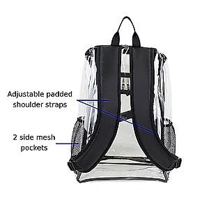 Eastsport Clear Backpack Top Loader Stadium Approved See Through Transparent w/Adjustable Padded Straps - Black