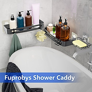 Fuprobys Shower Caddy 3 Pack - Large Shower Organizers & Soap Holder, Durable & Rustproof Shower Shelf, Wall Mounted Bathroom Shower Shelves, No Drilling Adhesive Shower Caddy with 4 Hooks, Black