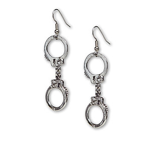 Handcuff Dangle Earrings Silver Finish Pewter On Fish Hook Earring Wires