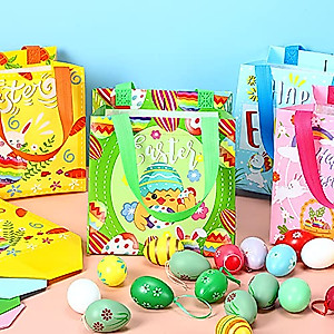 32 Pcs Easter Gift Bags Large 8 x 8 x 6 Inch Easter Non Woven Bags with Handles Rabbit Bunny Reusable Easter Tote Bags for Easter Egg Hunt, Party Favor Supplies