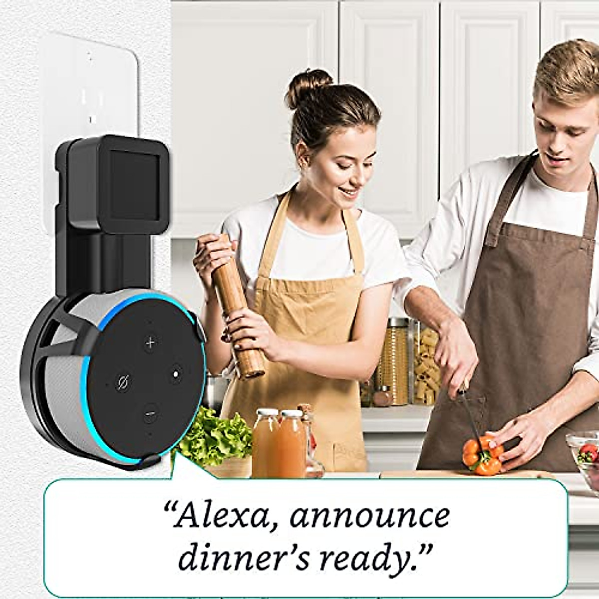 WALI Outlet Holder, Echo Dot 3rd Gen Wall Mount Stand, for Alexa Smart Home Speakers Voice Assistants Space Saving Accessories with Cable Management, (AMM002-B), 1 Pack, Black