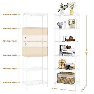 NATRKE 6-Tier Storage Shelf Wire Shelving Unit, Adjustable Heavy Duty Storage Shelves for Kitchen Organization, with Leveling Feet, White (21.26 Lx12 Wx69 H)