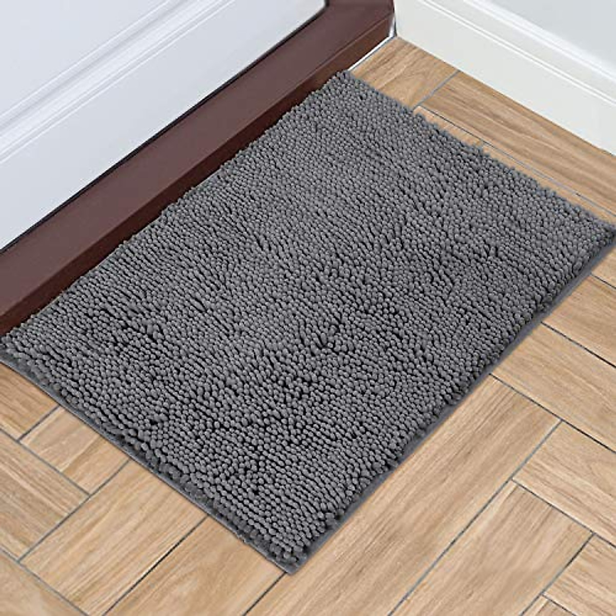 HOMEIDEAS Durable Chenille Water Absorbent Door Mat Indoor, 24x36, Machine Washable Drying Entryway Rug, Soft Dog Mat Rug, for Shoes and Pet Paws, Non-Slip Inside Doormat for Entrance, Mud Room, Grey