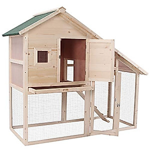 PawHut 55" L 2-Tier Wooden Rabbit Hutch Bunny Cage Small Animal House with Ramp, Waterproof Roof, Removable Tray and Outdoor Run