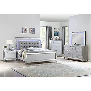 Epinki Queen Size Upholstered Led Bed Made with Wood in Silver Color, Bed Frame, Easy Assembly
