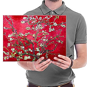 Wieco Art Red Almond Blossom Tree Vincent Van Gogh Paintings Reproduction Canvas Prints Wall Art for Home Decor and Wall Decor Classical Flowers Pictures Artwork