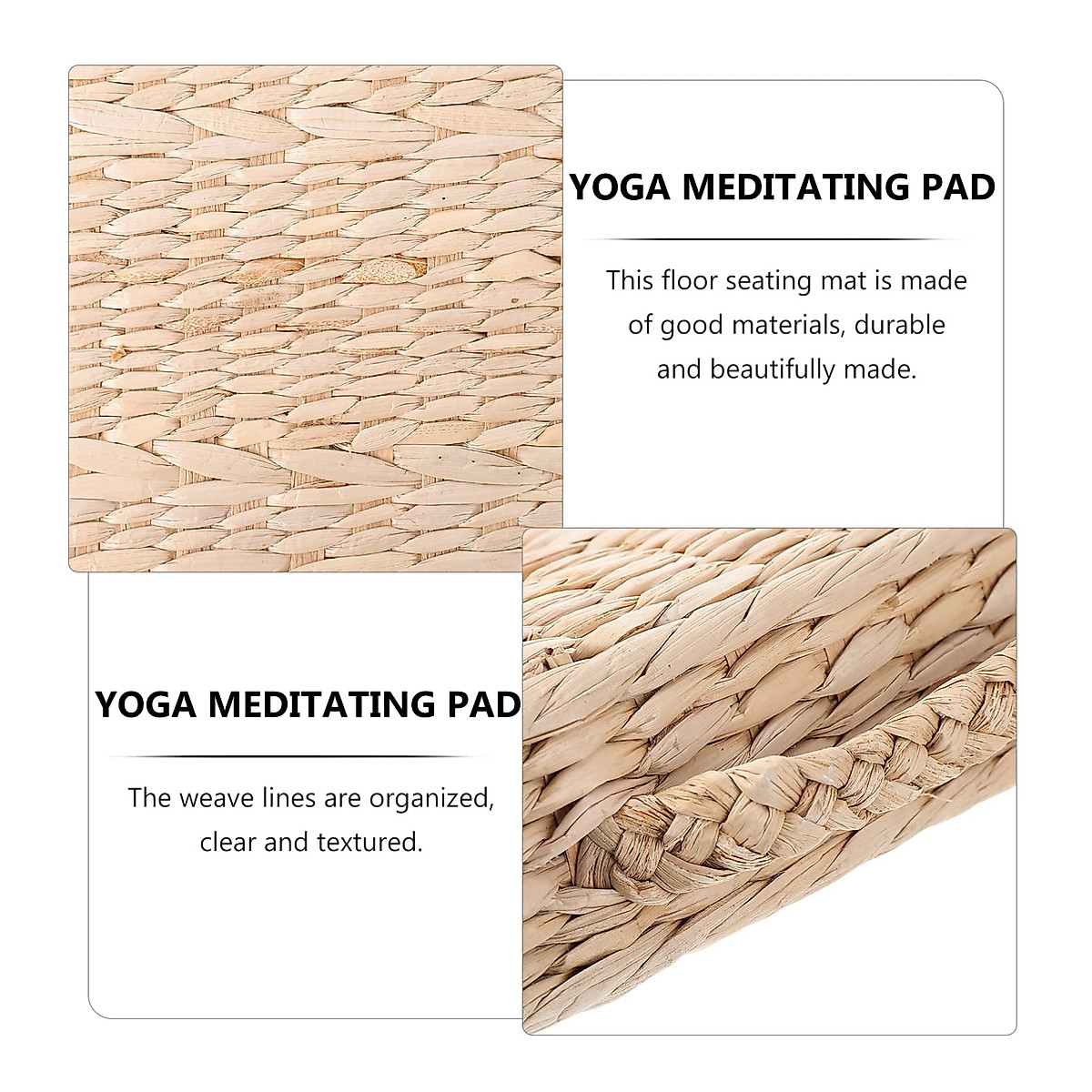 VOSAREA Home Pillow Knitted Straw Flat Cushion Natural Straw Sqaure Pouf Tatami Cushion Hand- Woven Floor Cushion Meditation Soft Yoga Mat for Dining Living Room Balcony Garden Part 40cm