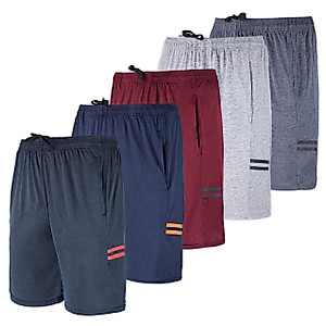 Real Essentials Mens Dry Fit Shorts Dri Active Wear Short Athletic Performance Basketball 9 Inch Inseam Sweat Tennis Soccer Running Essentials Gym Casual Workout Sports, Set 6, L, Pack of 5