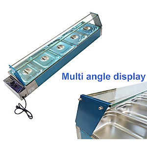 TECHTONGDA 5-Pan Bain-Marie Buffet Food Warmer Electric Steam Heater Stainless Steel Parties Catering Restaurants 1500W