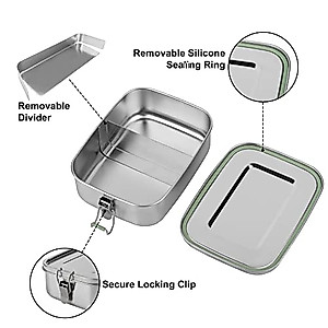 Arora Stainless Steel Bento Lunch Box - 1500ml w/Divider, 2 Compartments, Eco & Recyclable Food Container, Leakproof & Dishwasher Safe, BPA Free, On-the-Go Eating Design for Adults & Teens