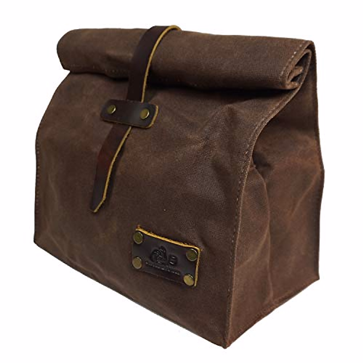 WAYNE'S DOG Waxed Canvas Leather Lunch Bag, Durable, Eco Friendly, Plastic-Free Reusable Food Storage Bag, Unisex Lunchbox For work or school (Coffee)