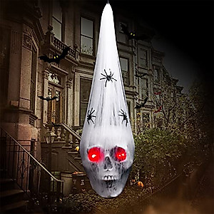 Halloween Decorations,Halloween Skull Decor Outdoor and Indoor,20" Halloween Skeleton Voice Activated Decorations with LED Red Eyes&Fake Spider,Haunted House Decorations,Halloween Party Decor for Home