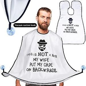Beard Cape Apron, Beard Apron Bib, Beard Hair Catcher for Men's Shaving Trimming with Straight Razor and Blades, Suction Cups, Scissors, Cleaning Brush, Portable Pouch, Gift for Husband Boyfriend Men