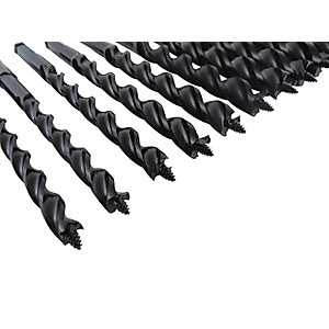 WoodOwl 11 Piece Set with Sizes 3/8" to 1" by 1/8ths x 7-1/2” Long Ultra Smooth Tri Cut Auger Hand Brace Boring Bit PTEE coated 09703 to 09713x1/8
