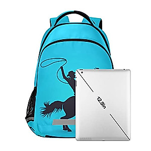 Glaphy Cowboy with Horse Backpack with Reflective Stripes, Laptop School Book Bag Lightweight Computer Backpacks for Men Women Kids